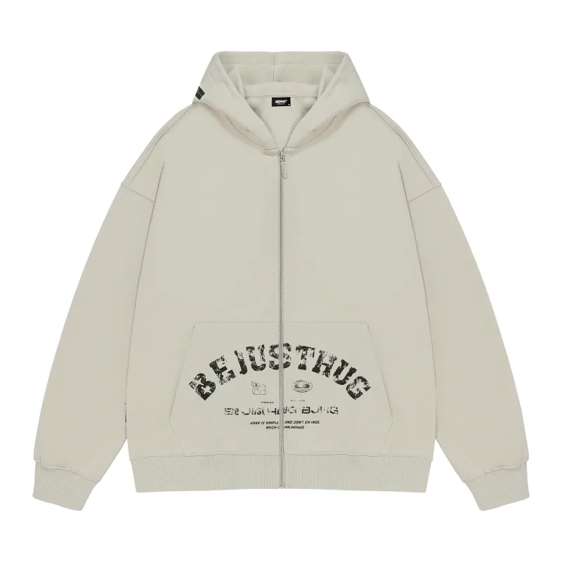 BJHG Vintage Mottled Logo Letter Print Design Kangaroo Hooded Cardigan ...