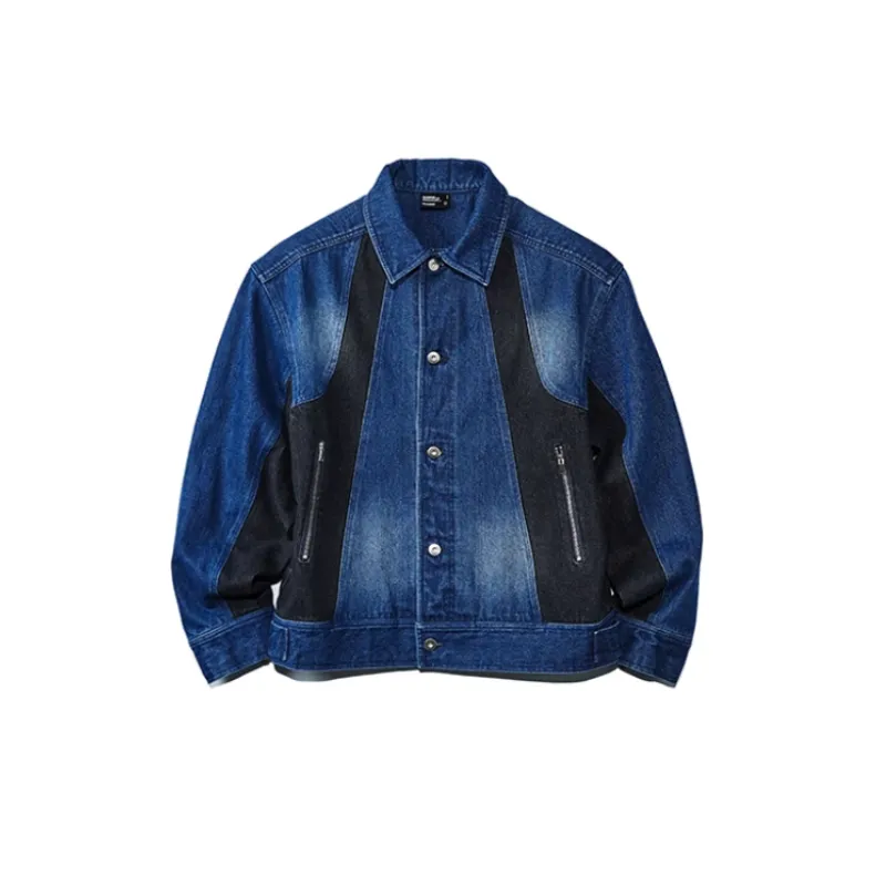 Blue Patchwork Denim Jacket - POIZON